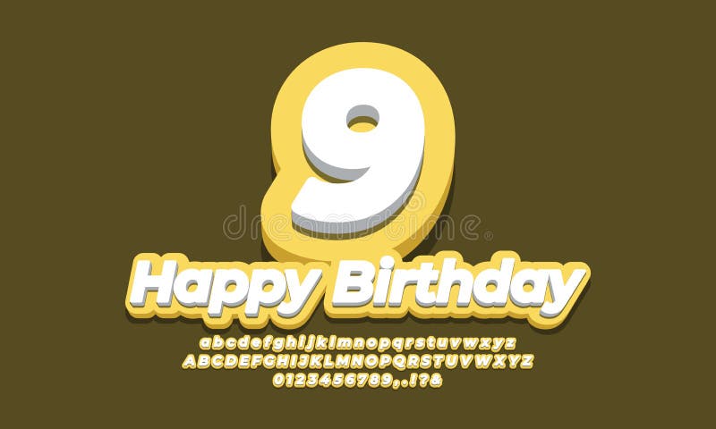 Number 9 Nine Year Celebration Birthday Font 3d Yellow Design Stock ...