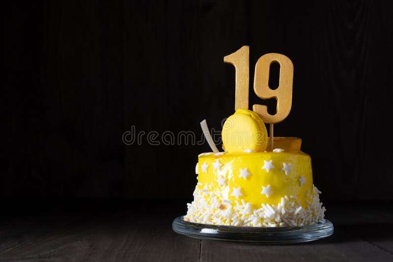 The Number Nineteen on a Yellow Cake for an Anniversary or Birthday in ...