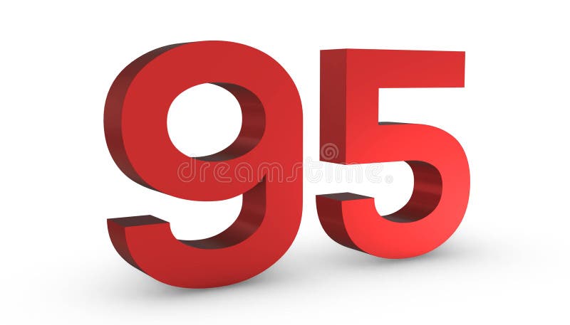 Number 95 Ninety Five Red Sign 3D Rendering Isolated on White ...