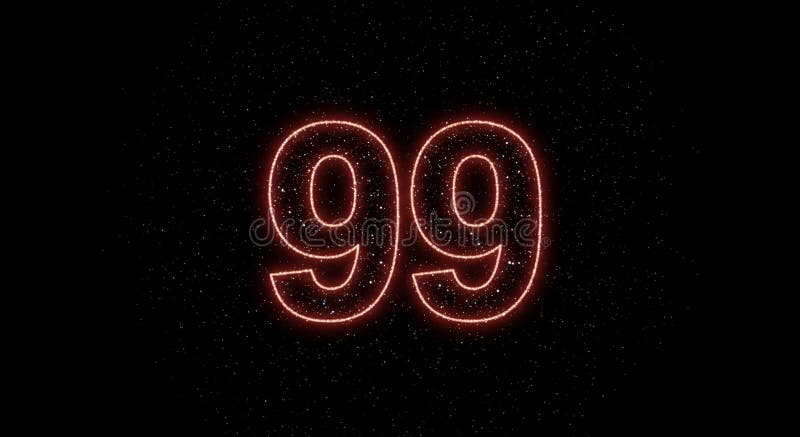 Number Ninety-nine with Glowing Effect on Dark Background Stock ...