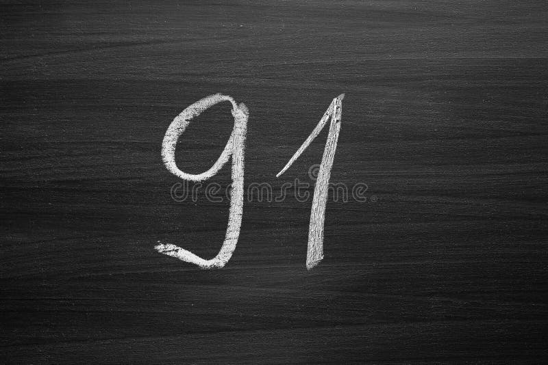 Number Ninety One Enumeration Written with a Chalk on the Blackboard ...