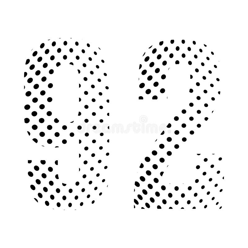 Number Ninety-two, 92 in Halftone. Dotted Illustration Isolated on a ...
