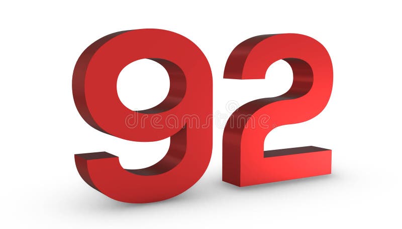 Number 92 Ninety Two Red Sign 3D Rendering Isolated on White Background ...