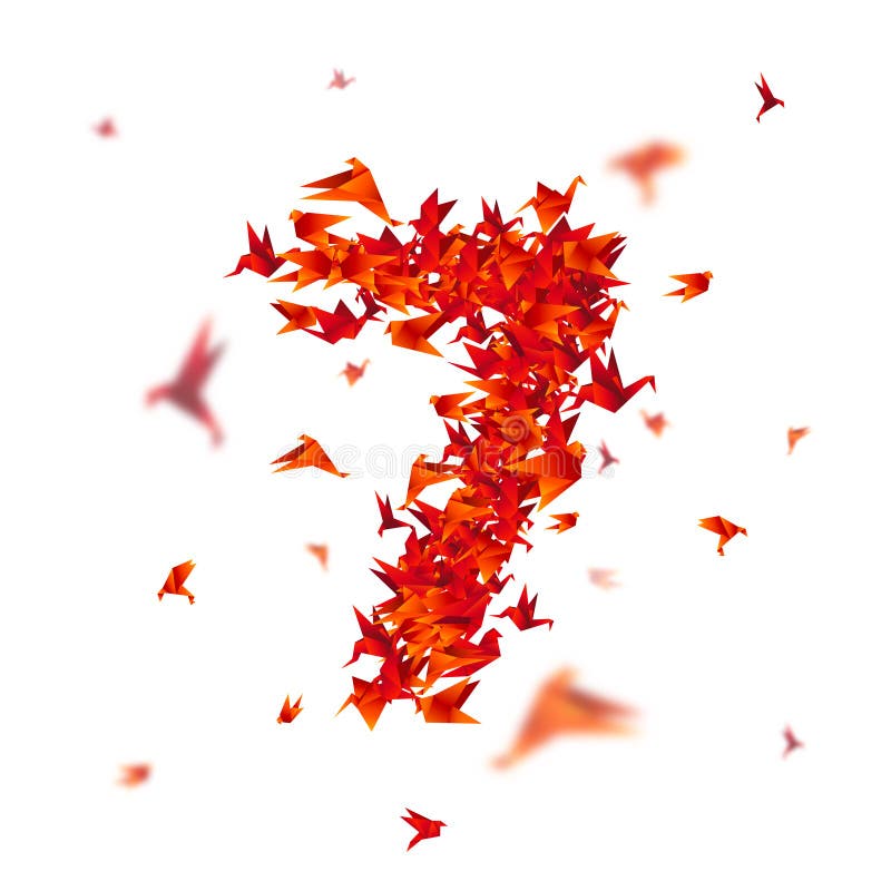 Number 7. Numbers with Origami Paper Bird on Abstract Background. Stock ...