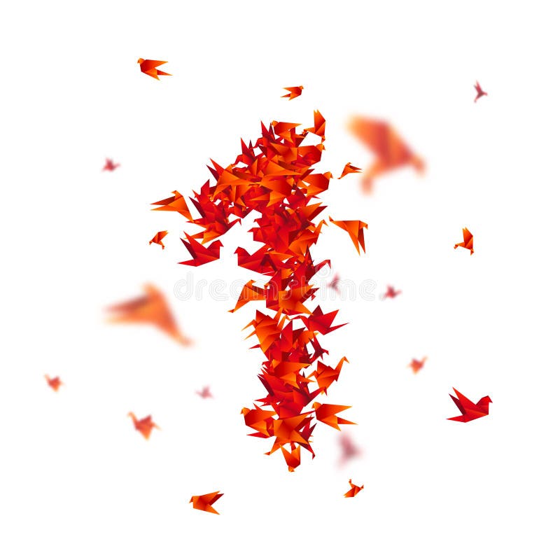 Number 2. Numbers with Origami Paper Bird on Abstract Background. Stock ...