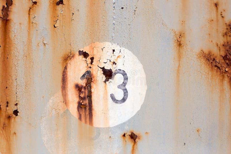 Number 13 on Old Painted and Rusted Metal Panel Stock Photo - Image of ...