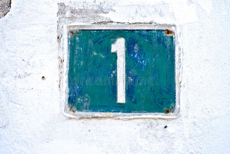 Number1, One, Blue Plate on White Wall. Stock Image - Image of house ...