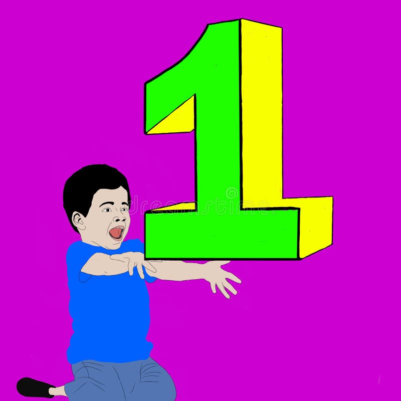 Number one with a boy stock illustration. Illustration of number ...