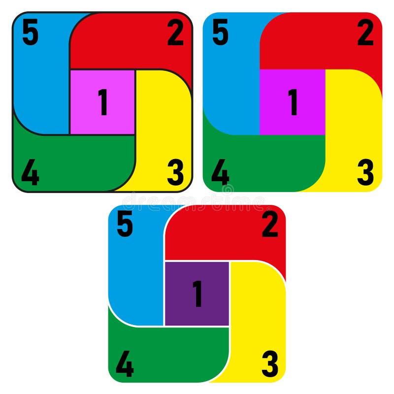 Number One Center. Bright Color Squares. Puzzle Vector Blocks. Five ...