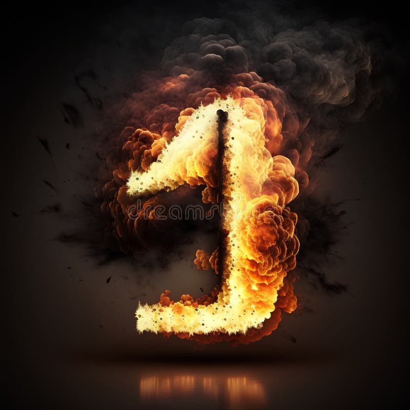 Number One with Flames and Smoke Isolated on Black Background. 3d ...