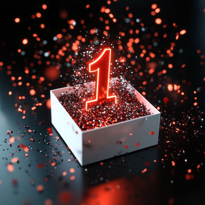 Number One with Gift Box and Confetti on Dark Background. Generative Ai ...