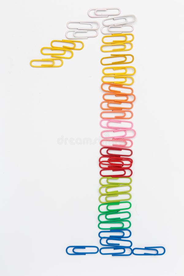 Number One Made from Color Rainbow Paper Clips on White Stock Photo ...