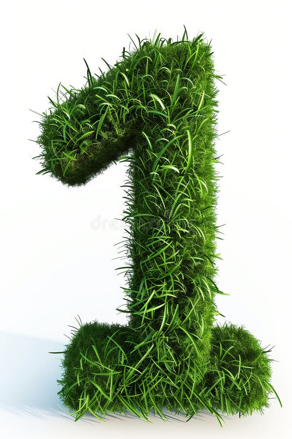 The Number One or 1 is Made of Grass, 3D Render, with a White ...