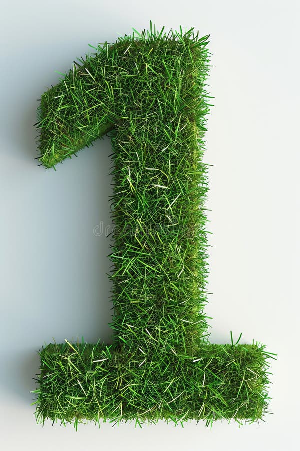 The Number One or 1 is Made of Grass, 3D Render, with a White ...
