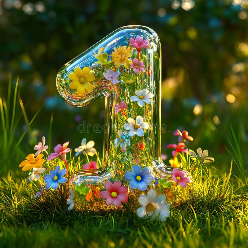 A Number One Made Out of Flowers in the Grass Stock Photo - Image of ...