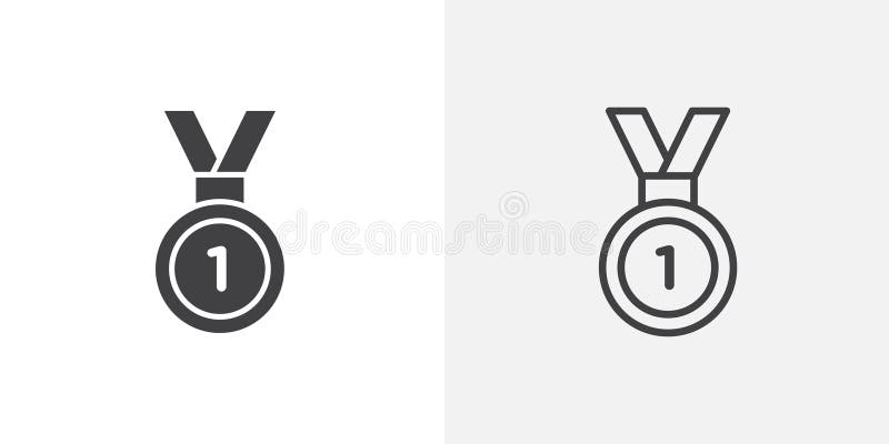 Number One Medal Thin Line Vector Icon Set Stock Vector - Illustration ...