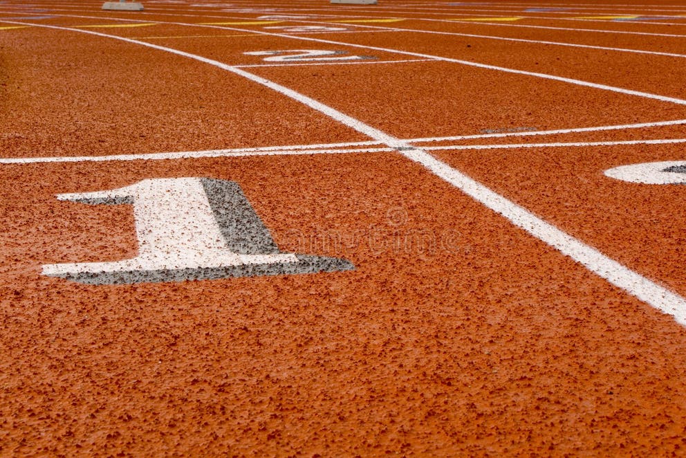 Number one on red track stock photo. Image of field, school - 4918400