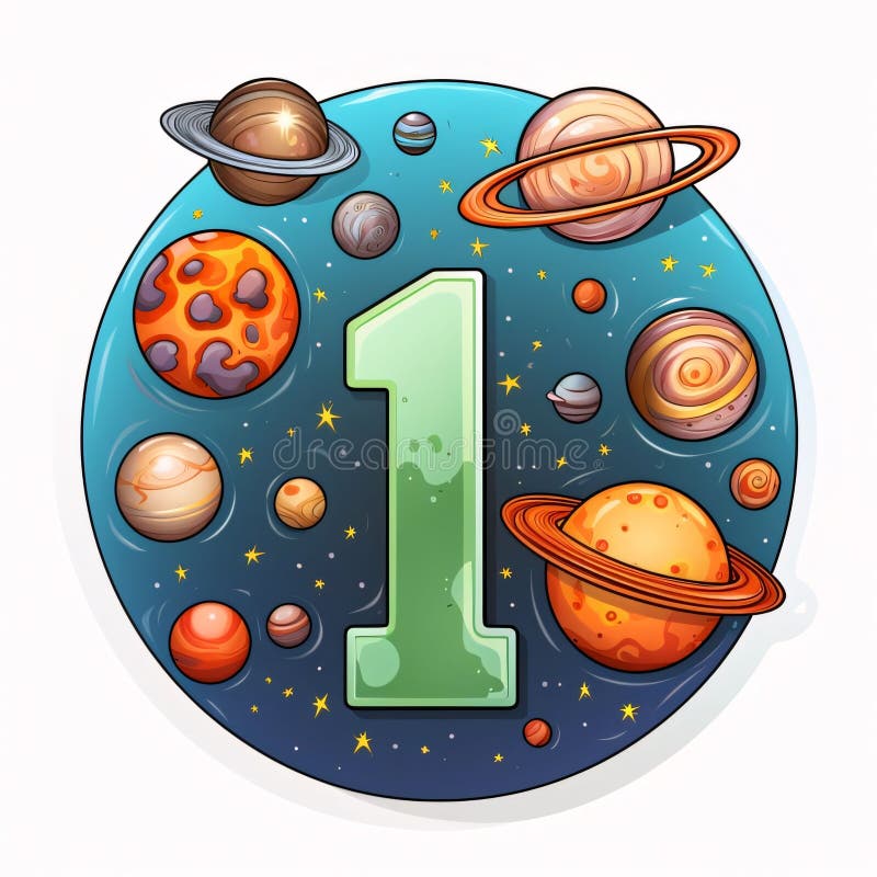 Number One in the Space with Planets and Stars. Vector Illustration ...