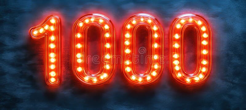 Number One Thousand Glowing Retro Red Light Bulbs Making Up the Number ...