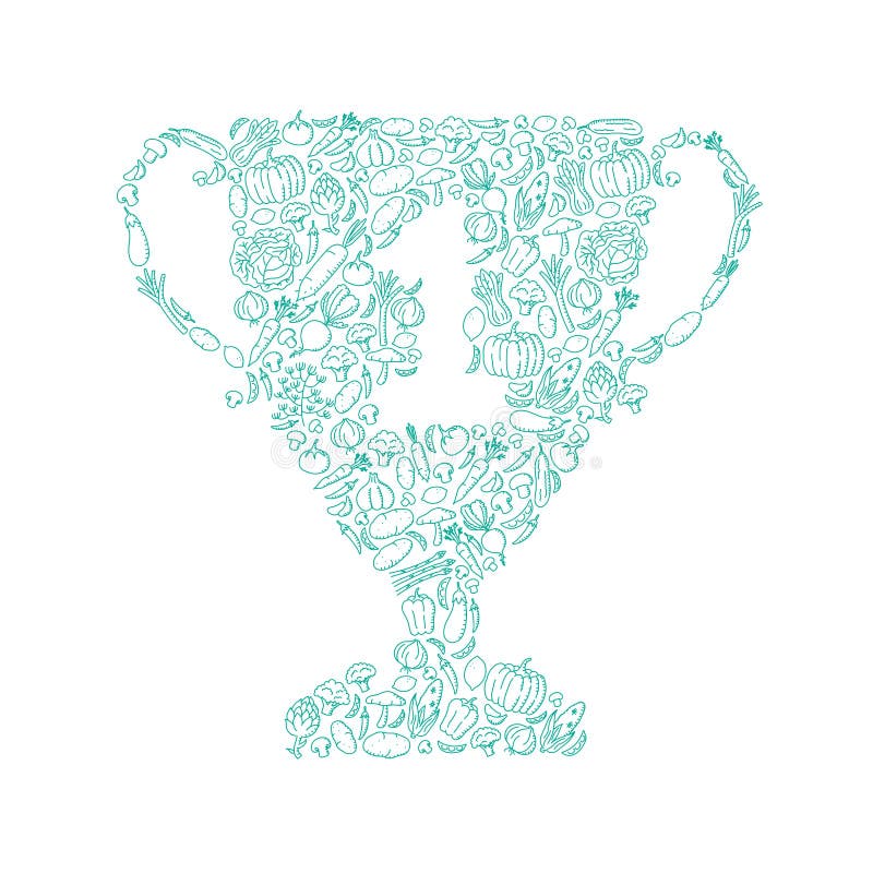 Number One Trophy Cup Shape Vegetable Pattern Set Illustration Kids ...