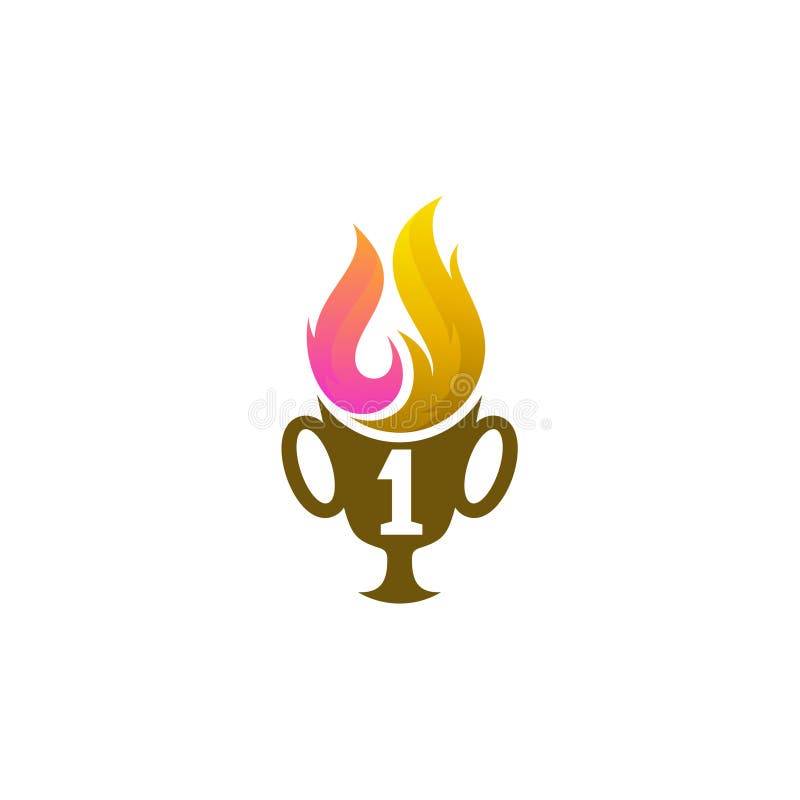 Number One Trophy Icon with Fire Design Combination Stock Vector ...