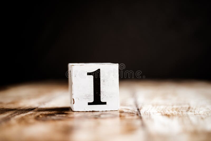 1 - Number 1 - Number One - White Block with Number on Wooden Table and ...