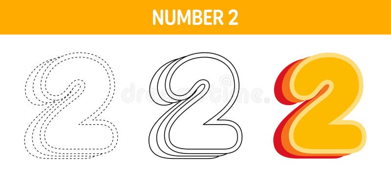 Number 2 Orange, Tracing and Coloring Worksheet for Kids Stock ...