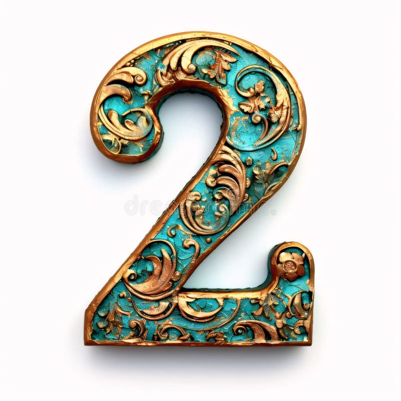 Number 2 with Ornament in the Style of Baroque on a White Background ...