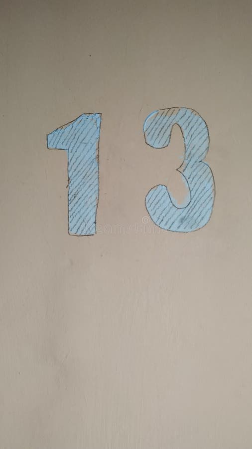 The Number 13 Painted with Blue Paint on a Pink Background. Symbol ...