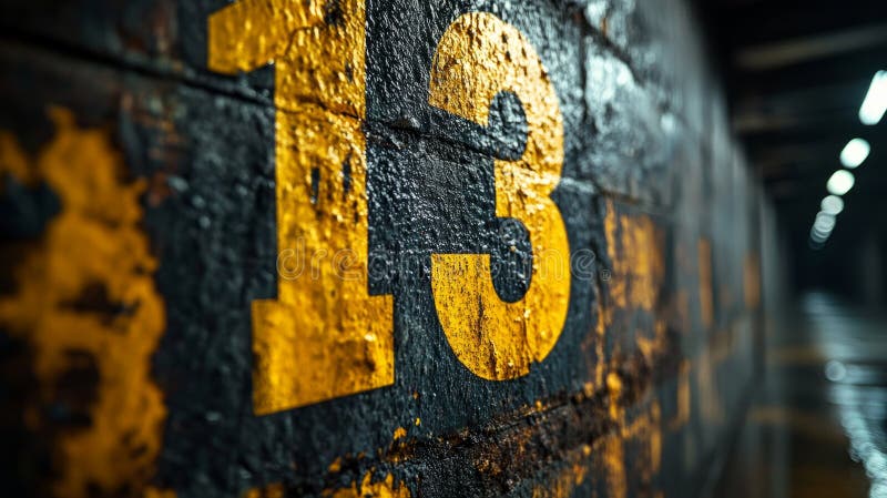 The Number 13 Painted on a Textured Industrial Wall. Stock Image ...