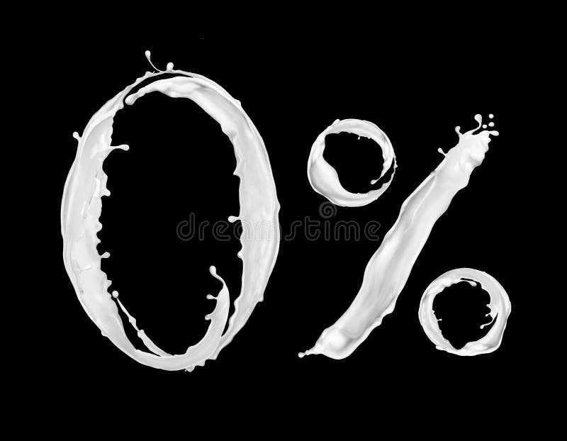 Number 0 and Percent Sign Made with a Splash of Milk on Black Stock ...