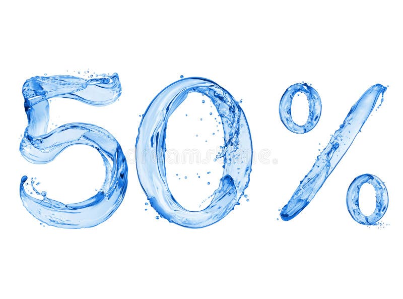 Number 50 and Percent Sign Made with a Splash of Water, Isolated on a ...