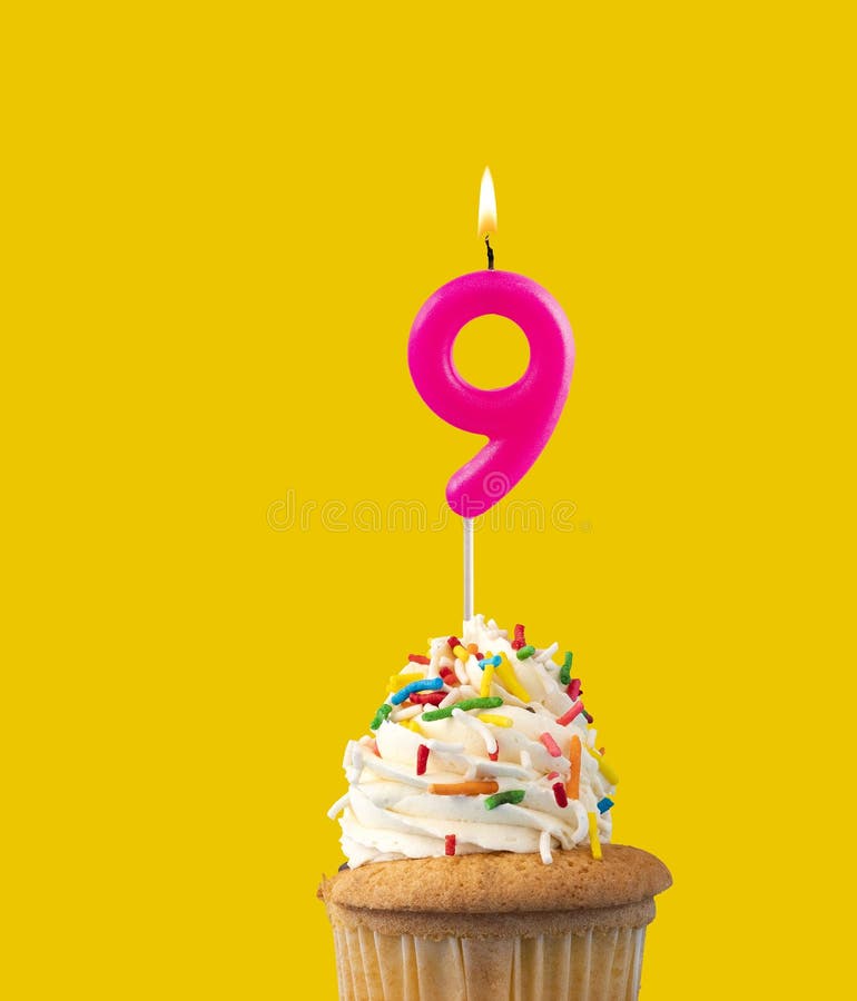 Number 9, Pink Birthday Candle - Cupcake Birthday Stock Image - Image ...