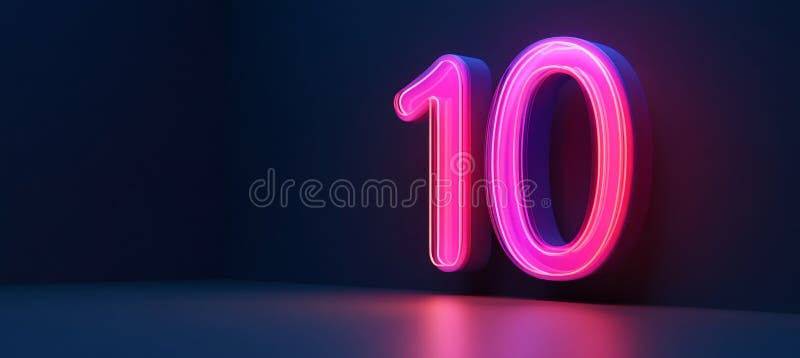 Number 10, Pink and Blue Neon Sign on Dark Background with Reflection ...