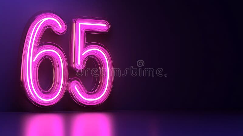 Number 65, Pink Neon Sign on Dark Background. Three Dimensional 3D ...