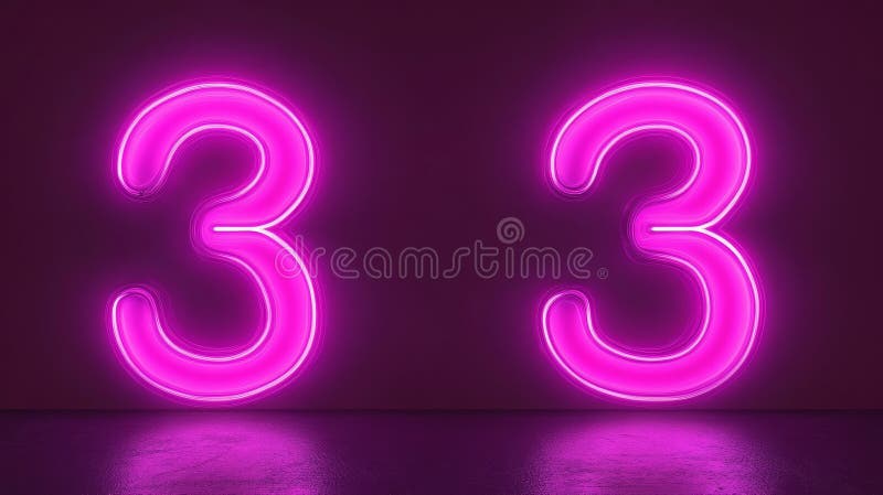 Number 33, Pink Neon Sign on Purple Background. Three-Dimensional ...