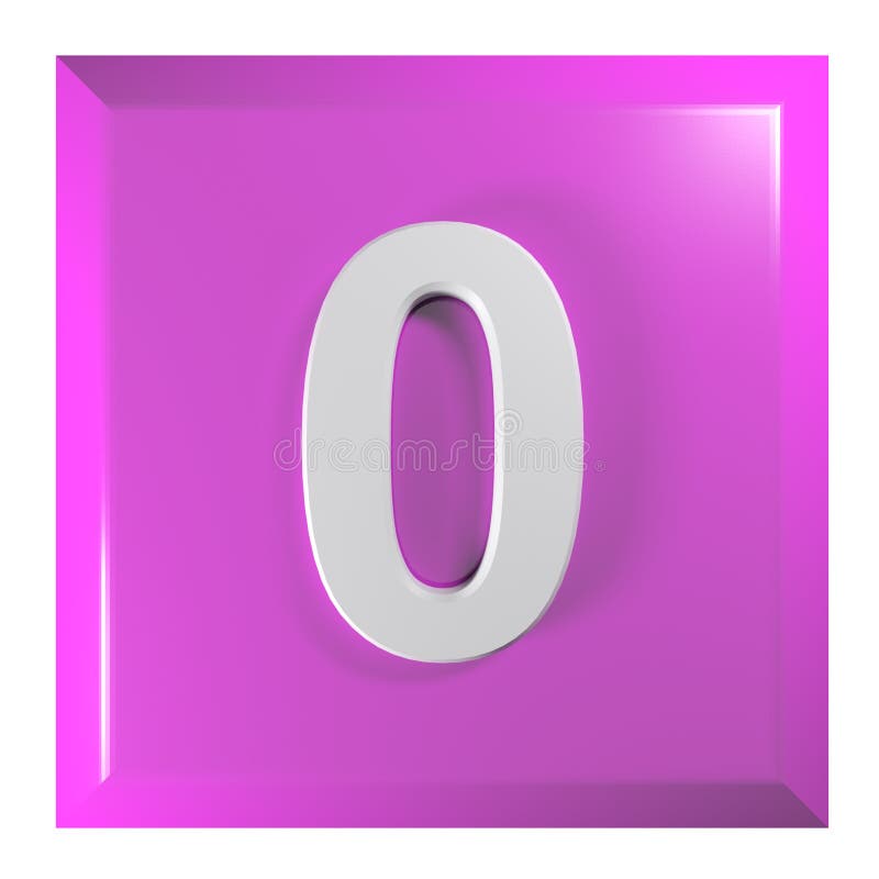 Number 0 Purple Pink Square Button on White Background - 3D Rendering ...