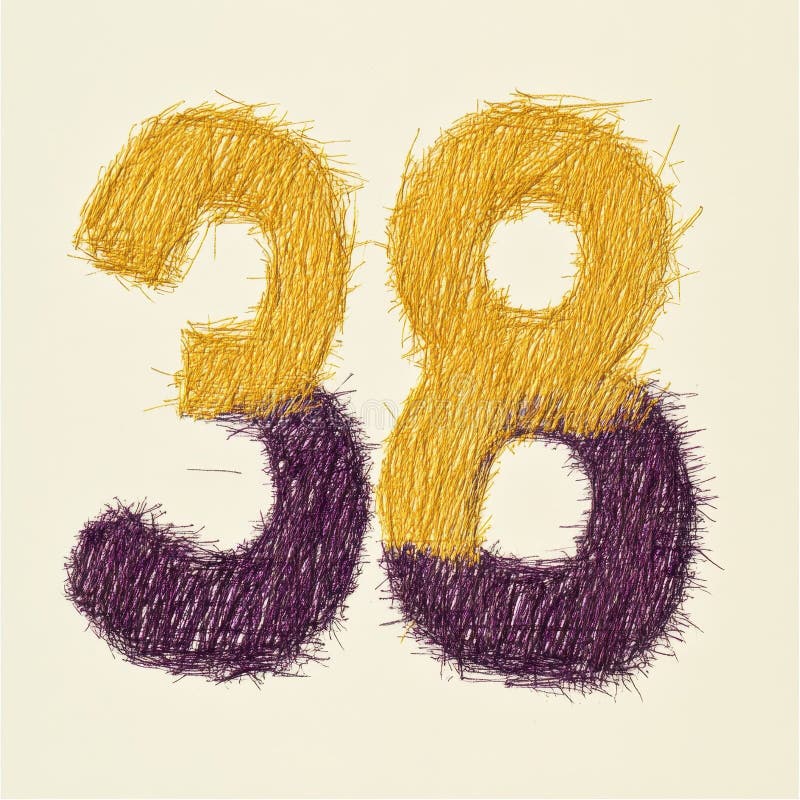Number 38 with Purple and Yellow Thread Texture Stock Image - Image of ...