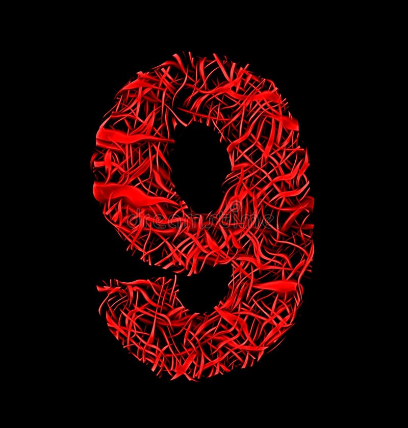 Number 9 Red Artistic Fiber Mesh Style Isolated on Black Stock ...
