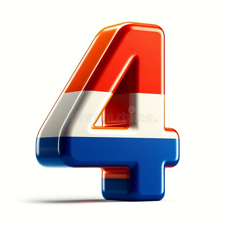 The Number 4 is in Red, Blue, and Yellow. it is a Bold and Eye-catching ...