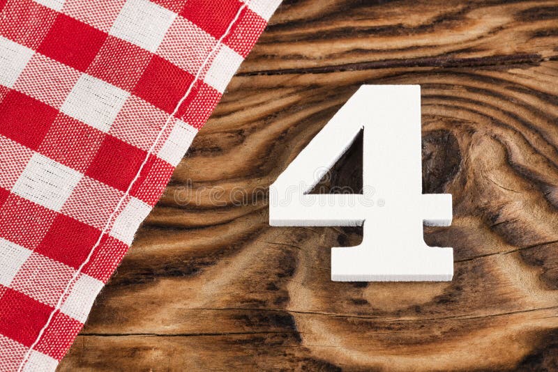 Number 4 - Red Checkered Cloth Tablecloth on Rustic Wooden Background ...
