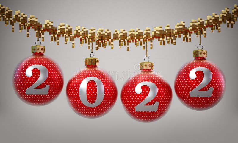 Number 2022 on Red Christmas Baubles. 3D Illustration Stock ...