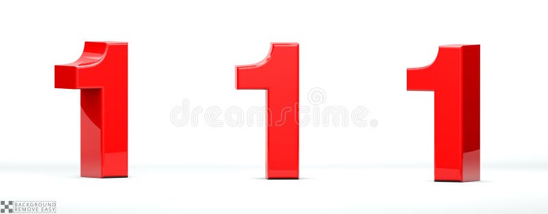 Number 1, of Red Color in 3 Positions. 3d Render Illustration at ...
