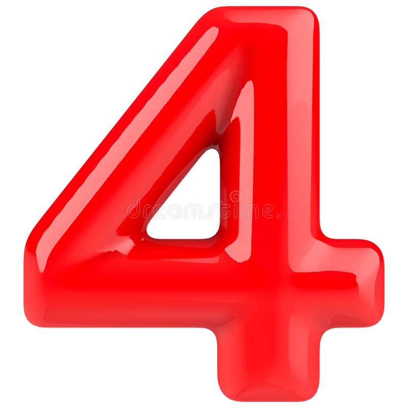 Number 4 Red 3D Render with White Background Stock Illustration ...