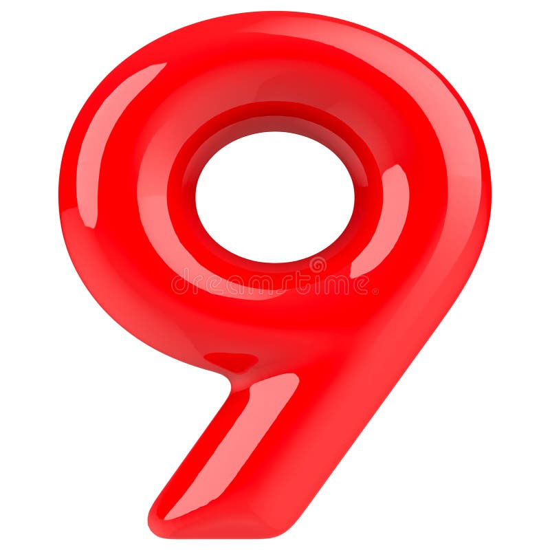 Number 9 Red 3D Render with White Background Stock Illustration ...