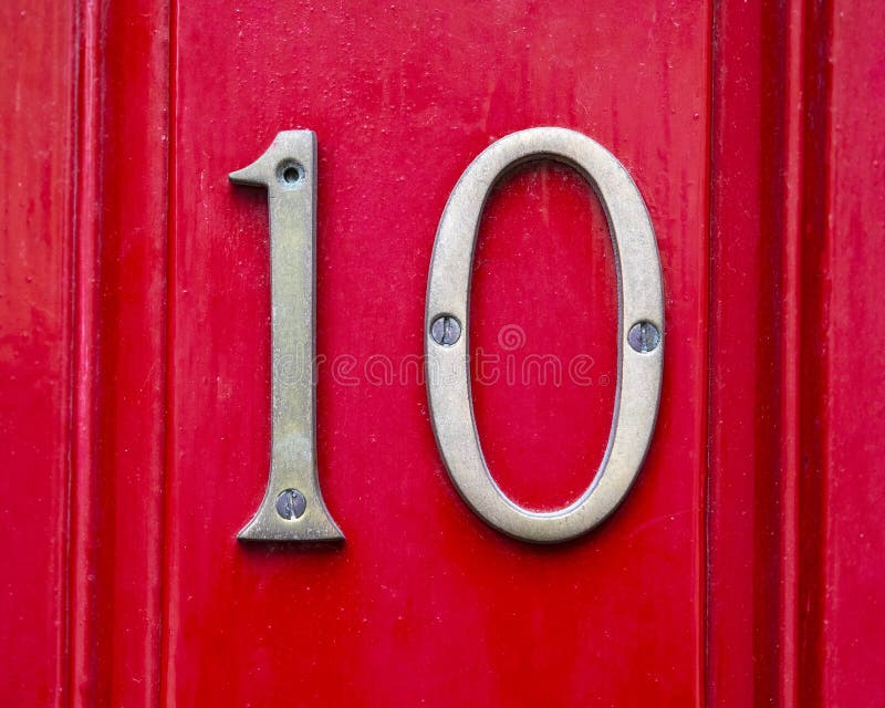 Number 10 on a Red Door stock photo. Image of detail - 250477756