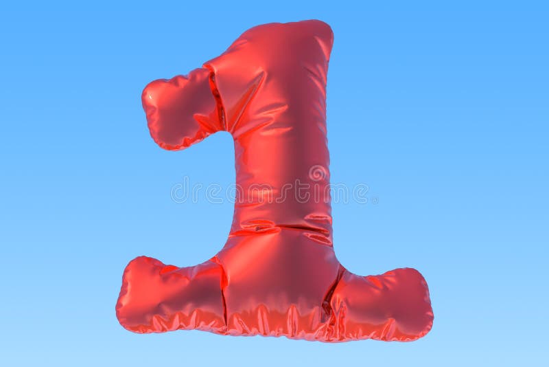 Number 1, Red Foil Balloon in the Sky. 3D Rendering Stock Illustration ...