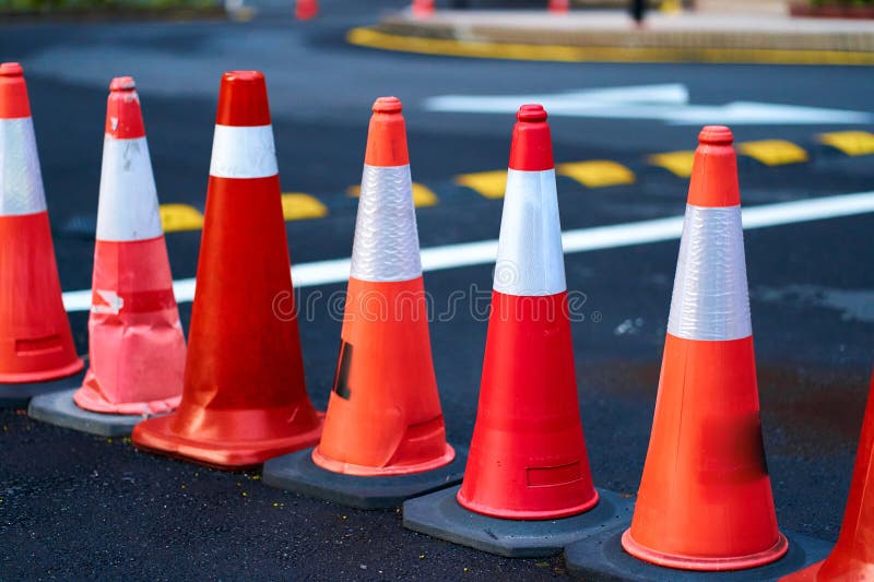 A Number of Red Traffic Cones, Limiting the Passage Stock Image - Image ...