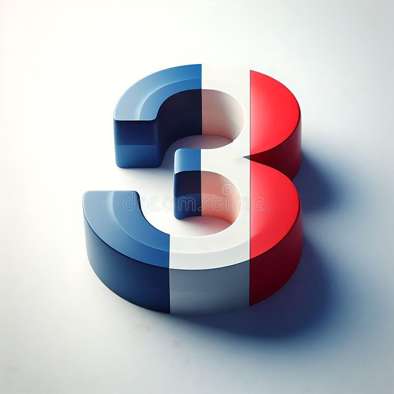 The Number 3 is in a Red, White, and Blue Color Scheme. the Number is ...