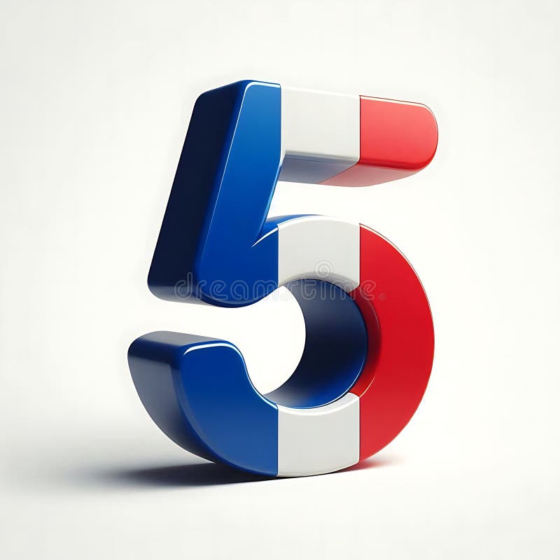 The Number 5 is in a Red, White, and Blue Color Scheme. it is a ...